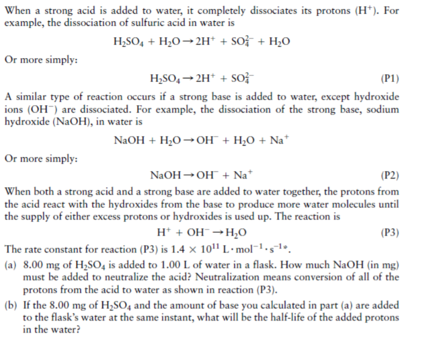 Solved When a strong acid is added to water, it completely | Chegg.com