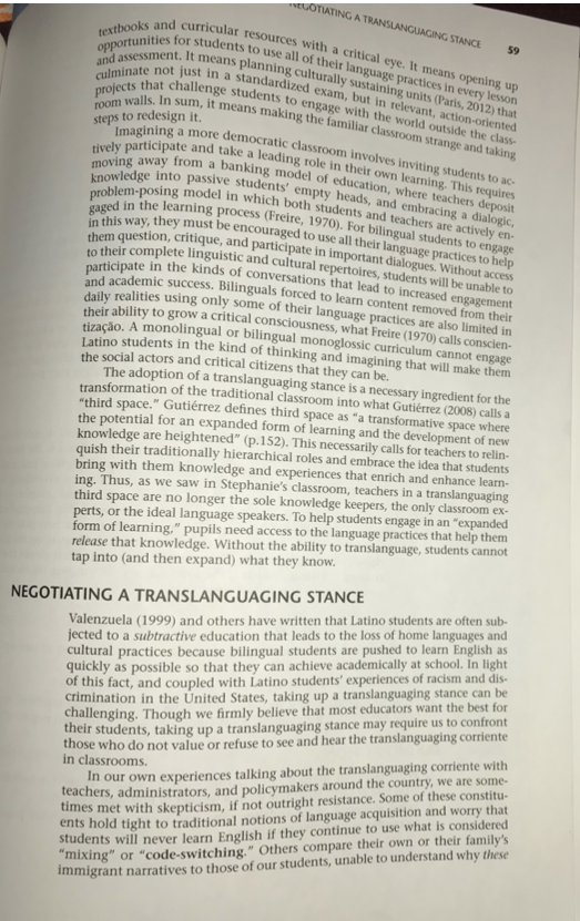 Solved PART II TRANSLANGUAGING PEDAGOGY CHAPTER 4 | Chegg.com