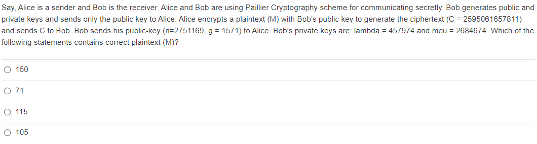 Solved Say, Alice is a sender and Bob is the receiver. Alice | Chegg.com