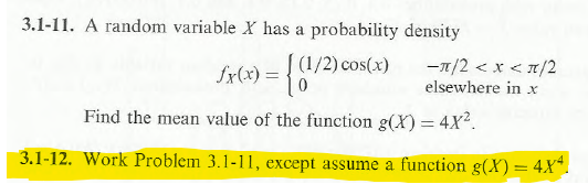 Solved 3.1-11. A random variable X has a probability density | Chegg.com