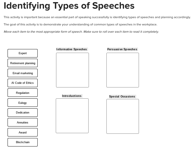 Solved Identifying Types of Speeches This activity is | Chegg.com