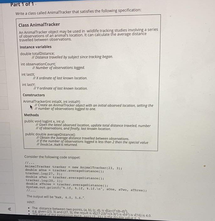 Solved Part 1 of 1 Write a class called AnimalTracker that | Chegg.com