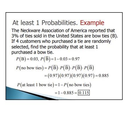Solved At least 1 Probabilities. Example The Neckware | Chegg.com