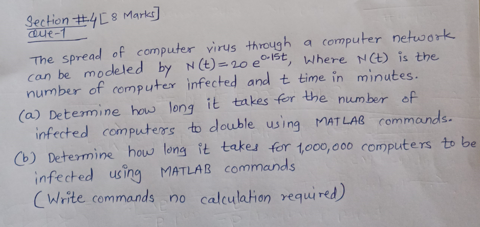 Solved Section #4 [8 ﻿Marks]Que-1The spread of computer | Chegg.com