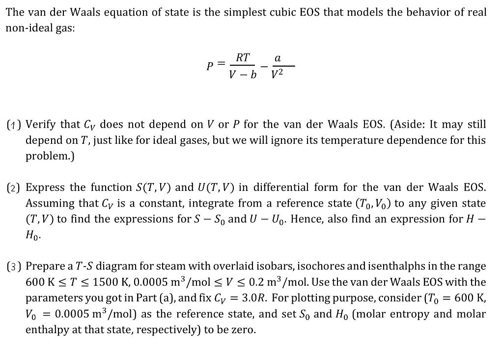 Solved The van der Waals equation of state is the simplest | Chegg.com