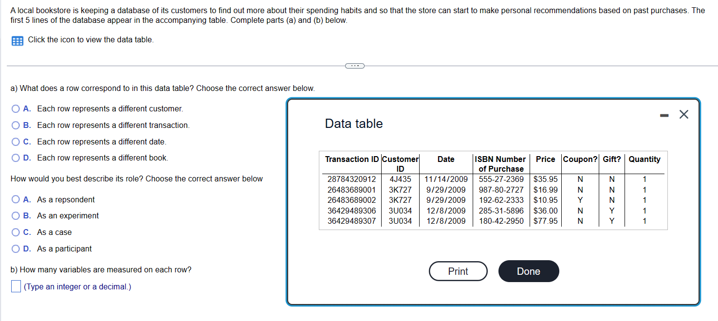Solved first 5 lines of the database appear in the | Chegg.com