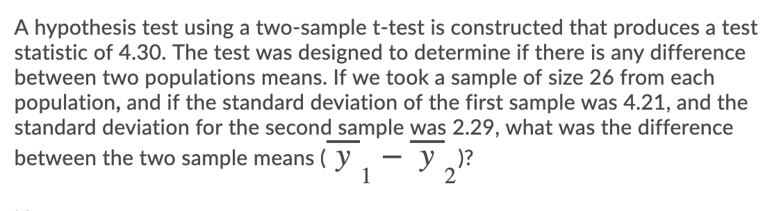 Solved A hypothesis test using a two-sample t-test is | Chegg.com