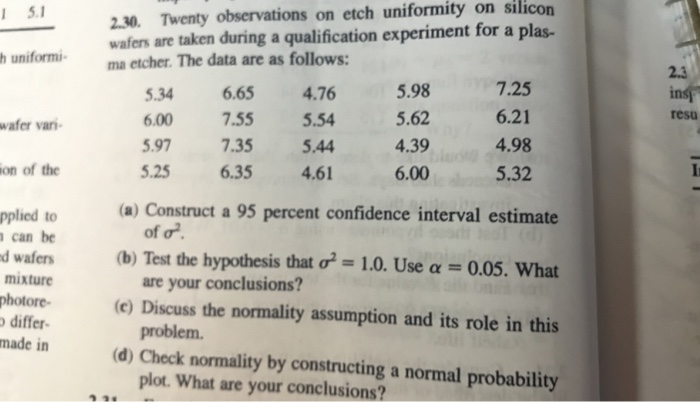 Solved Twenty observations on etch uniformity on silicon | Chegg.com