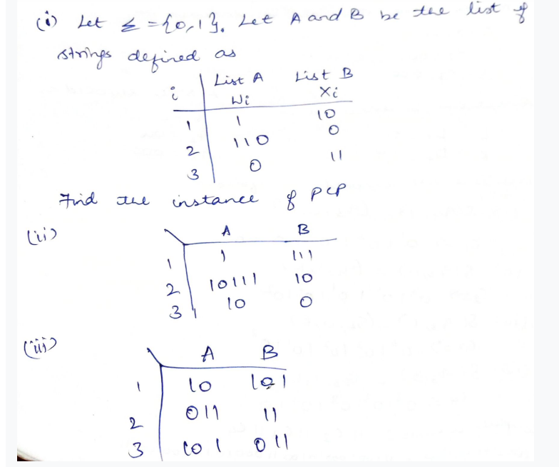 (i) Let ≤={0,1}. Let A and B be the list of strings | Chegg.com