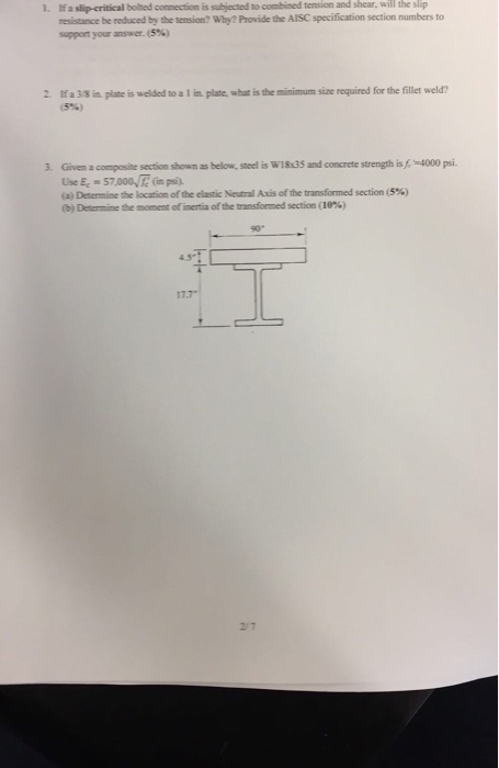 Solved I. If a slip-critical bolted connection is subjected | Chegg.com