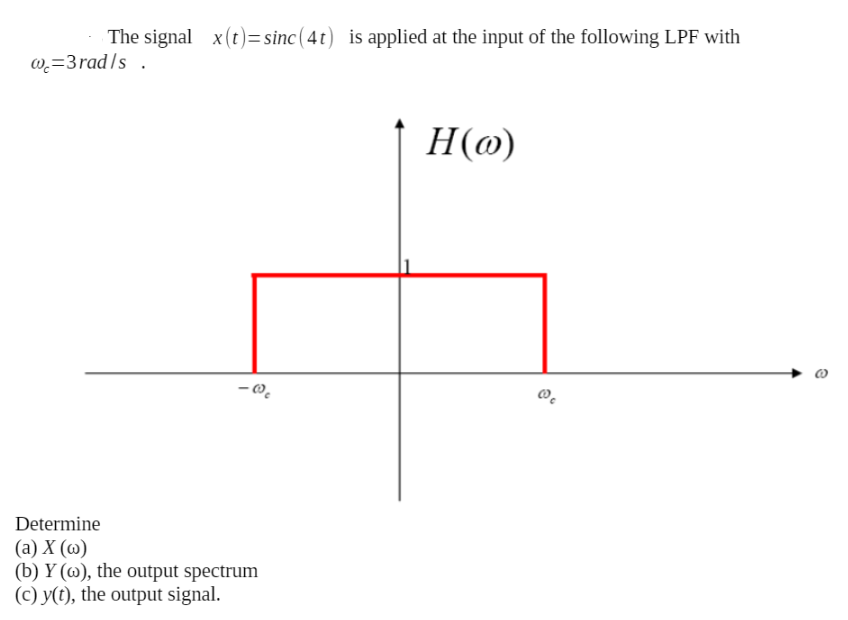 Solved The signal x(t)=sinc( 4t) is applied at the input of | Chegg.com