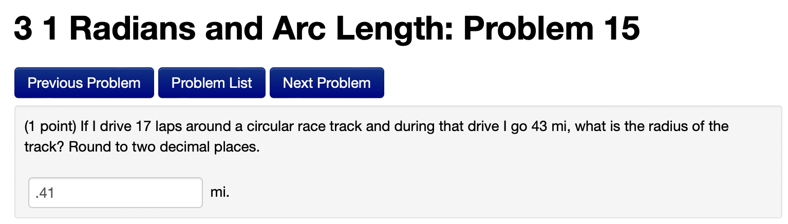 Solved 31 Radians and Arc Length: Problem 15 (1 point) If I | Chegg.com