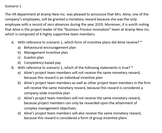 Solved Scenario 1 The HR department at Aramp New Inc. was | Chegg.com