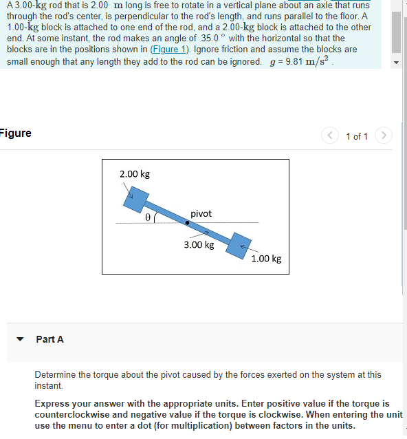 Solved A 3.00−kg rod that is 2.00 m long is free to rotate | Chegg.com