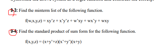 Solved 9.3: Find the minterm list of the following function. | Chegg.com
