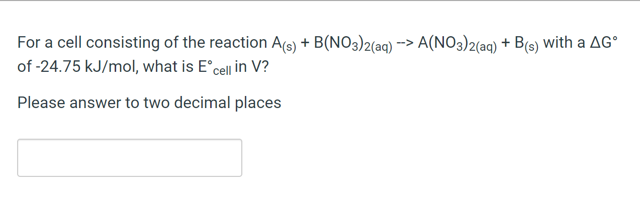 For a cell consisting of the reaction \\( | Chegg.com