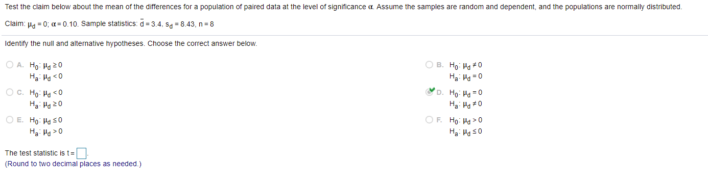 Solved Test the claim below about the mean of the | Chegg.com
