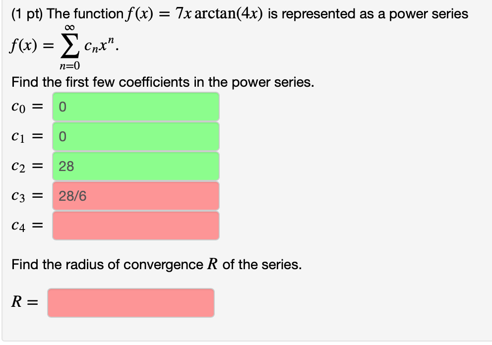 Solved (1 pt) The function f(x) = 7x arctan(4x) is | Chegg.com