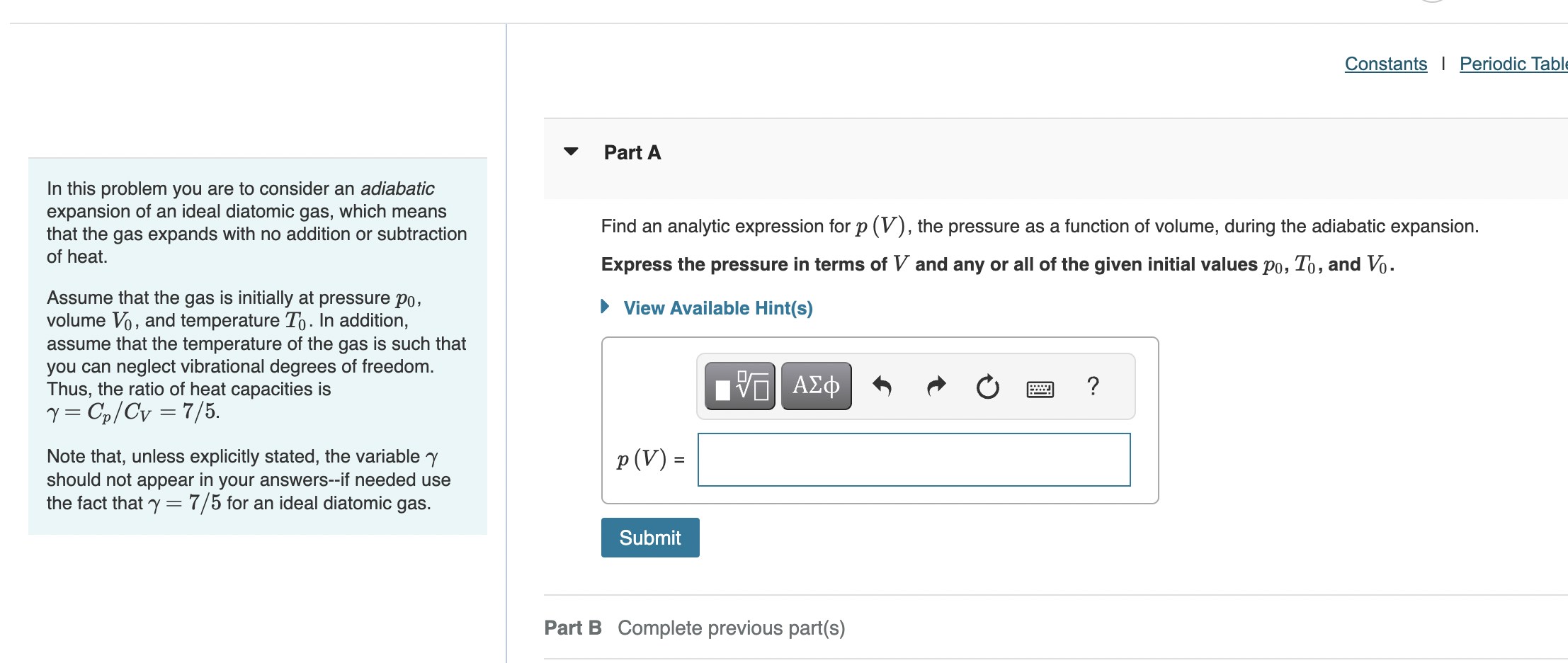 Solved In this problem you are to consider an adiabatic | Chegg.com