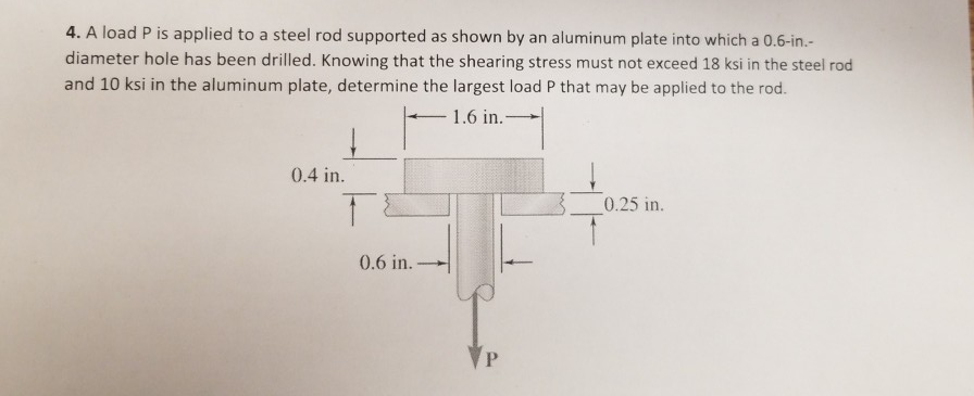 Solved 4. A load P is applied to a steel rod supported as | Chegg.com