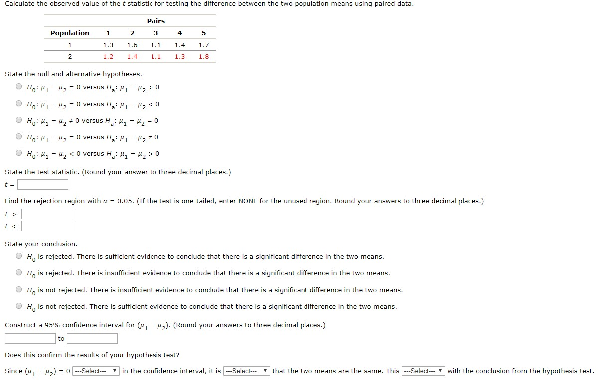 Solved Calculate the observed value of the t statistic for | Chegg.com
