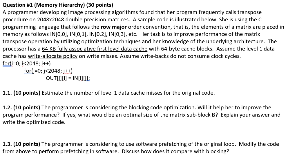Solved Question 1 Memory Hierarchy 30 Points A 