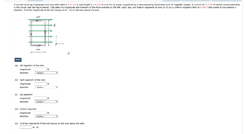 Solved A current-carrying rectangular wire loop with width a | Chegg.com