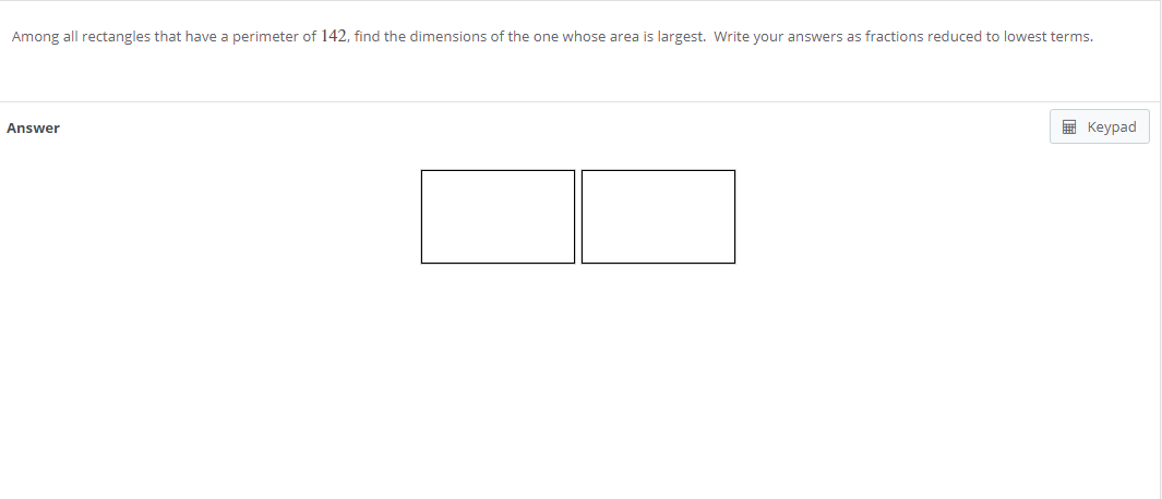 Solved Among all rectangles that have a perimeter of 142, | Chegg.com