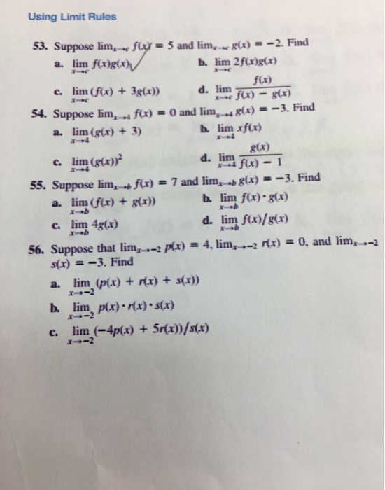 Solved Using Limit Rules 53. Suppose lim,-./(y = 5 and linn | Chegg.com