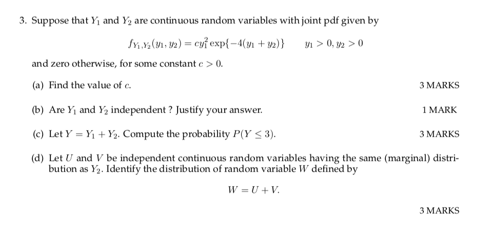 Solved 3. Suppose that Y1 and Y2 are continuous random | Chegg.com