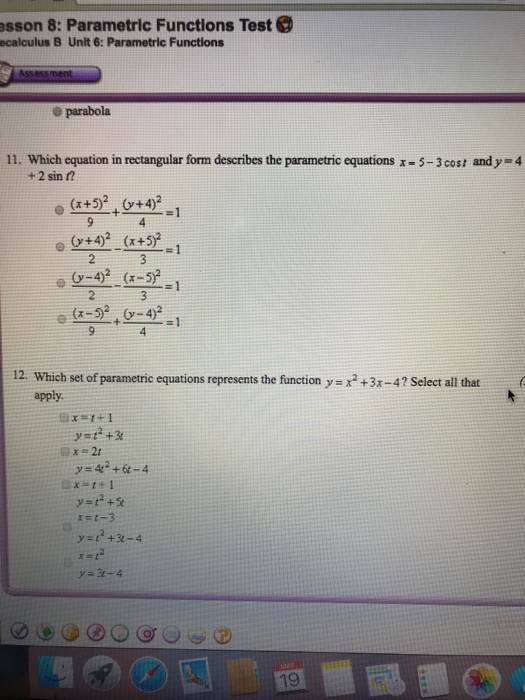 Solved esson 8: Parametric Functions Test ecalculus B Unlt | Chegg.com