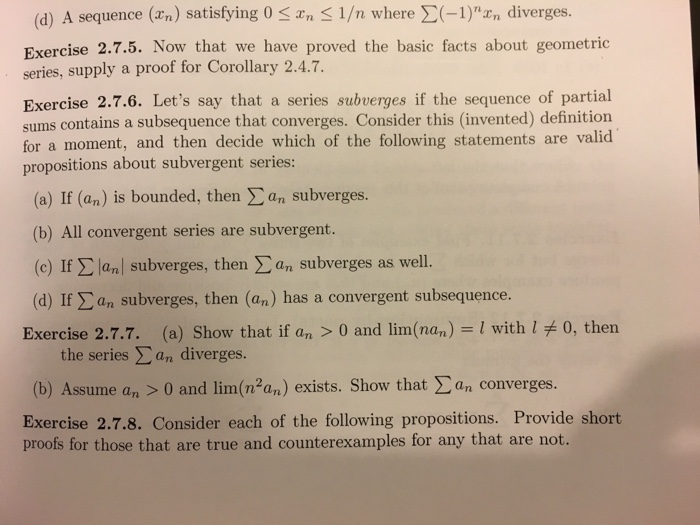 Solved (d) A sequence (xn) satisfying 0 S tn 1/n where | Chegg.com