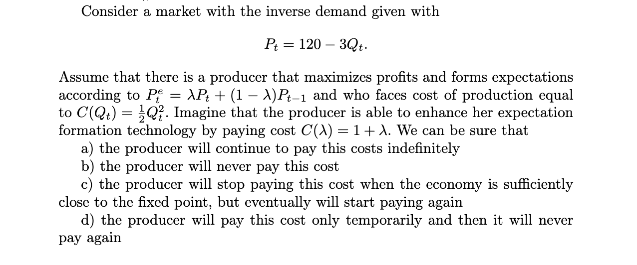 Solved Consider a market with the inverse demand given with | Chegg.com
