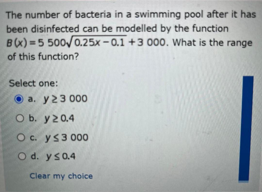 Solved The number of bacteria in a swimming pool after it | Chegg.com