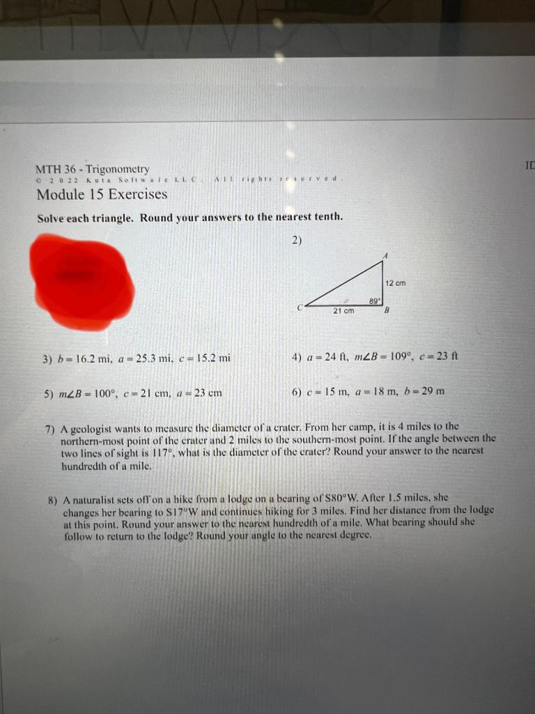 Solved MTH 36 - Trigonometry Module 15 Exercises Solve each | Chegg.com