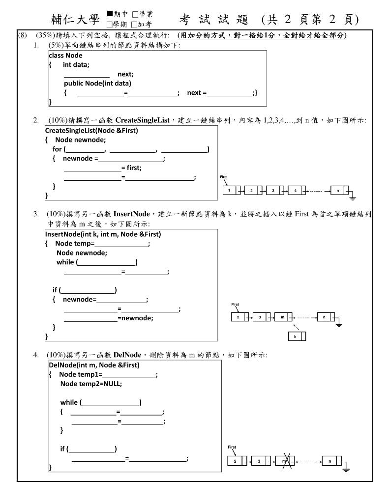 Solved (8) -1 Build a Single linked list , fill in the blank | Chegg.com