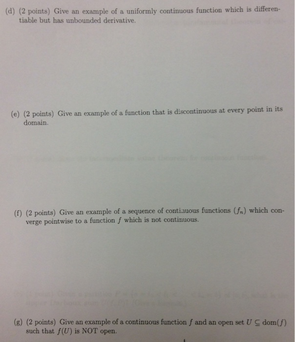 Solved (d) (2 points) Give an example of a uniformly | Chegg.com