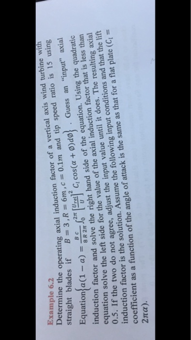 Example 6.2 e the operating axial induction factor of | Chegg.com