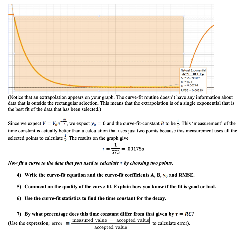 Curve fit: Calculating the time constant with a | Chegg.com