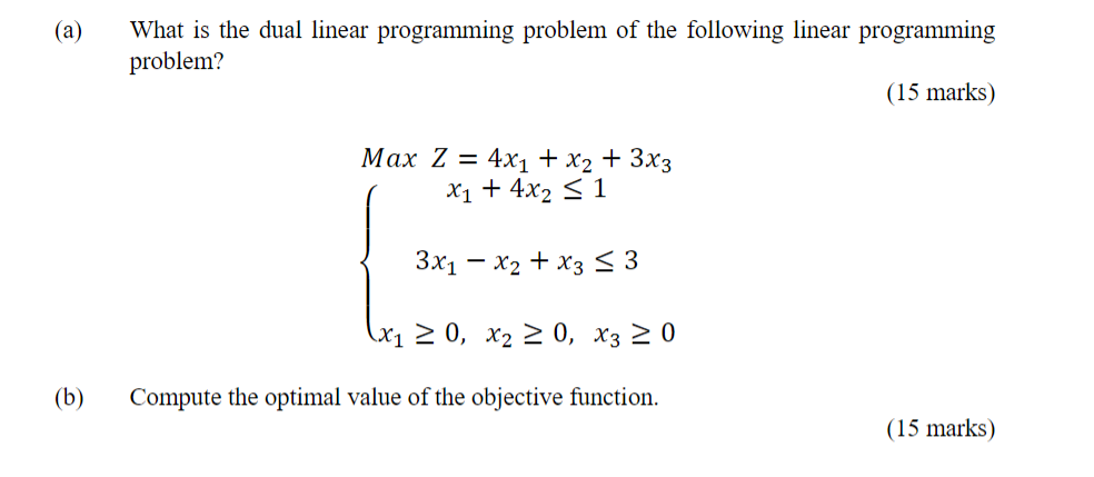 Solved (a) What is the dual linear programming problem of | Chegg.com
