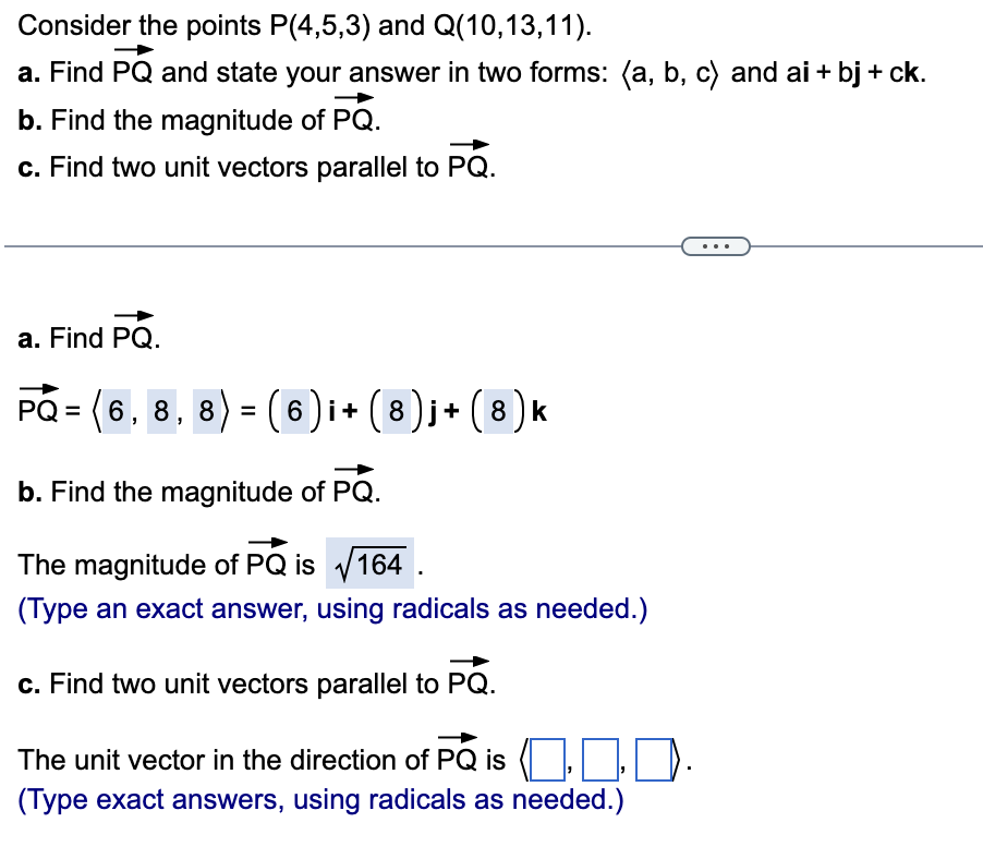 Solved c. The unit vector in the direction of PQ = ? | Chegg.com