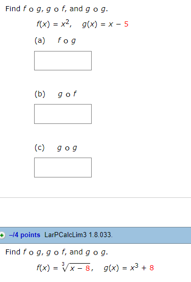 Solved Find f o g, g o f, and g o g f(x) x2, (a) fo g g(x) | Chegg.com