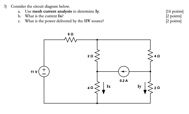 Solved 3) Consider the circuit diagram below. a. Use mesh | Chegg.com