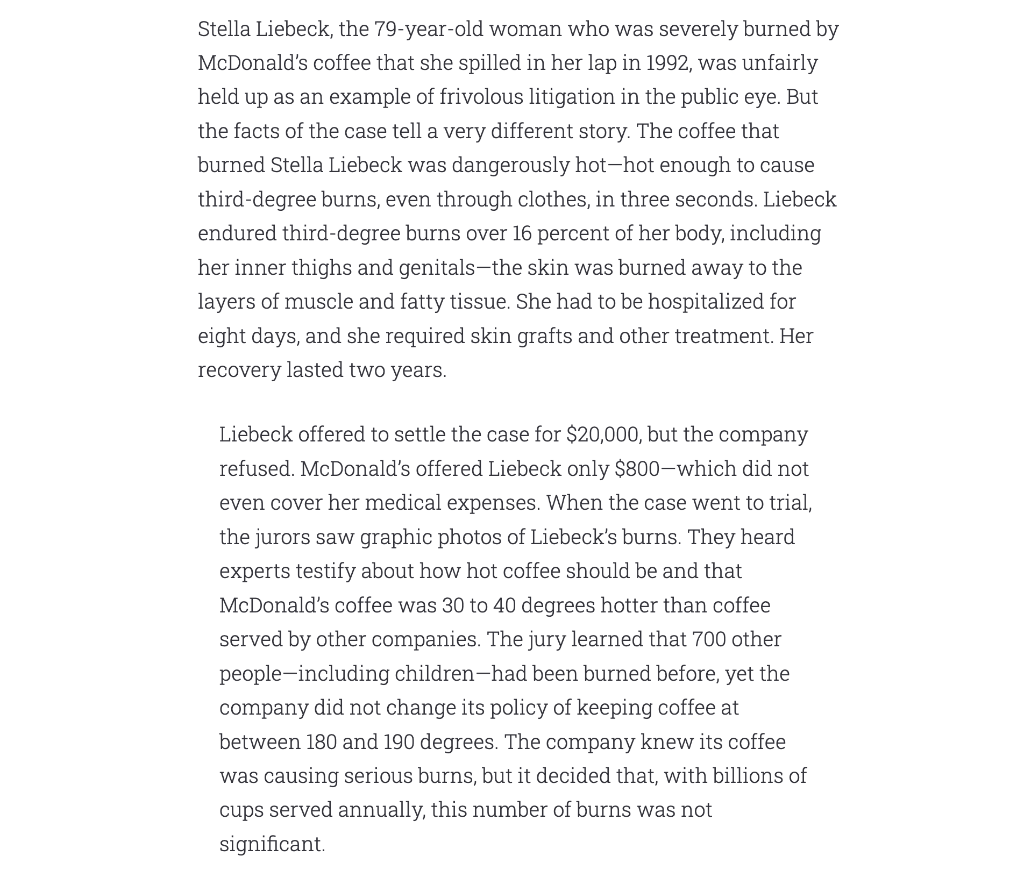Solved Stella Liebeck, the 79-year-old woman who was | Chegg.com