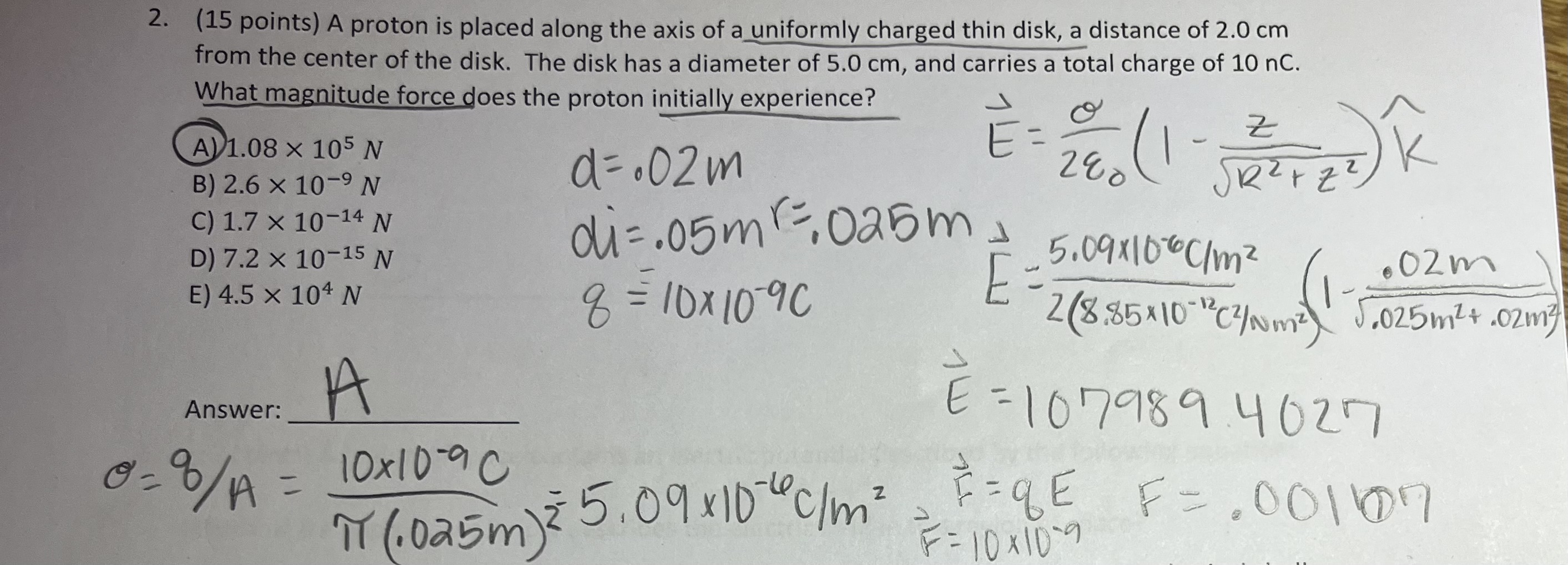 Solved 2. (15 points) A proton is placed along the axis of a | Chegg.com