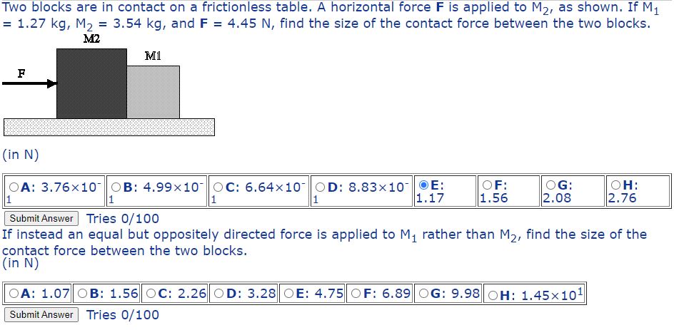 Solved Two blocks are in contact on a frictionless table. A | Chegg.com
