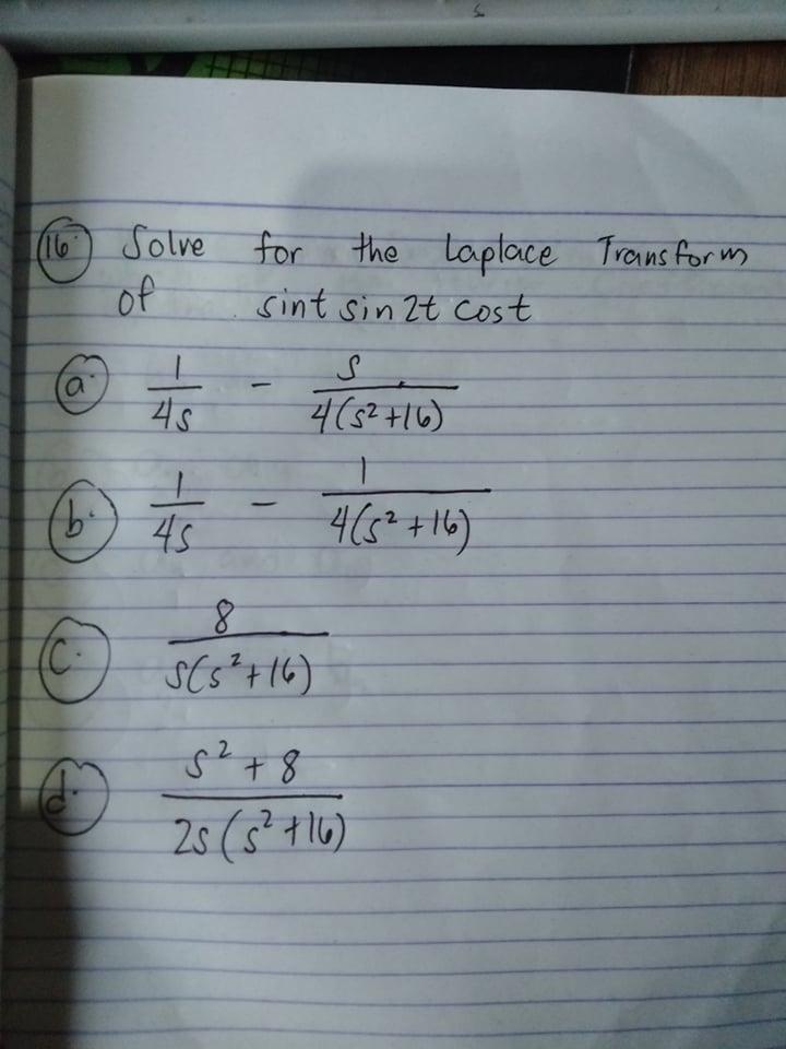 Solved (16) Solve Solve for the Laplace Transform of sint | Chegg.com