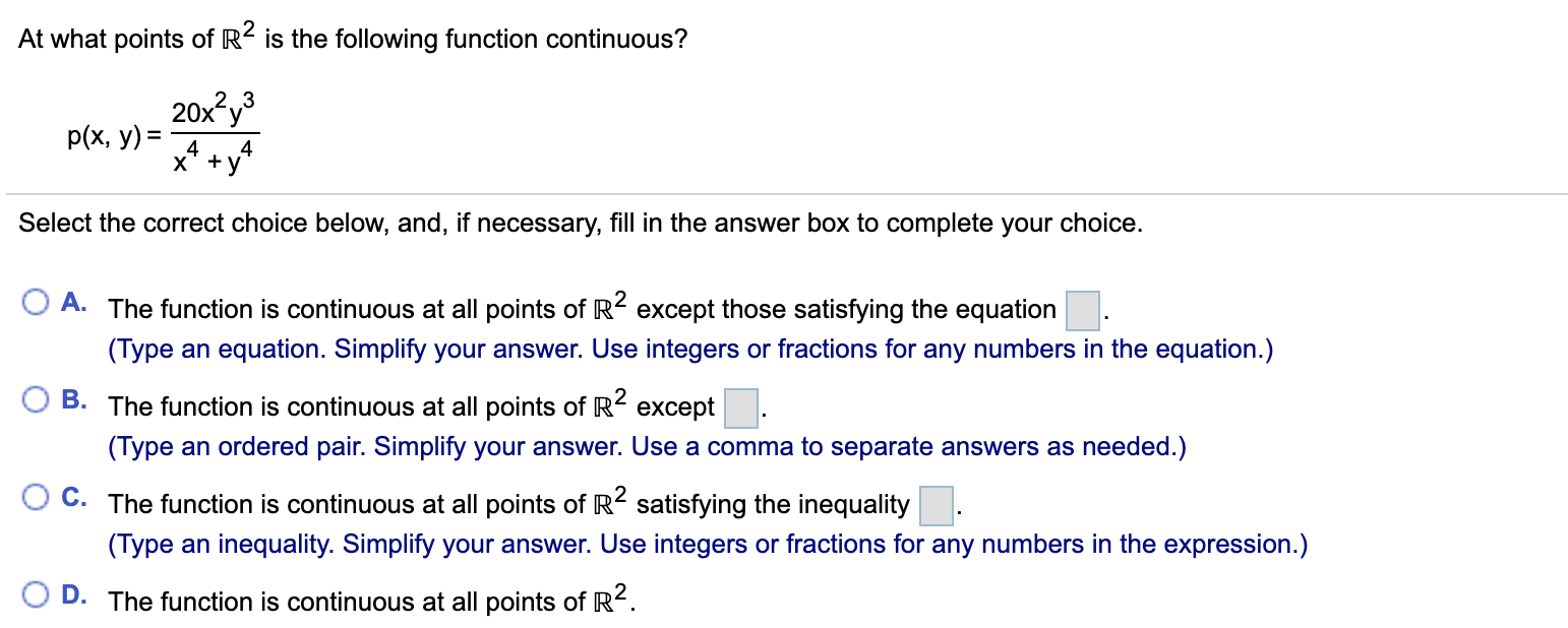 Solved At what points of R2 is the following function | Chegg.com