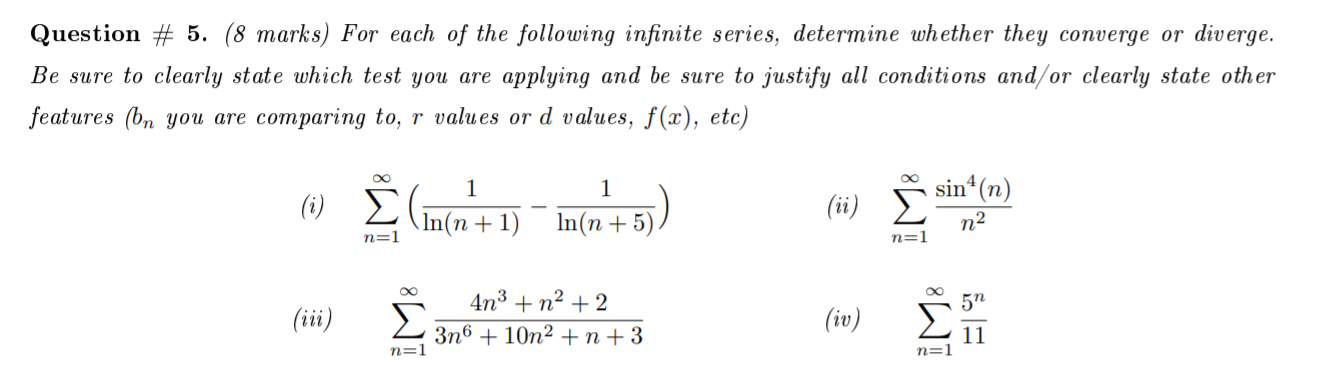 Solved Question # 5. (8 marks) For each of the following | Chegg.com