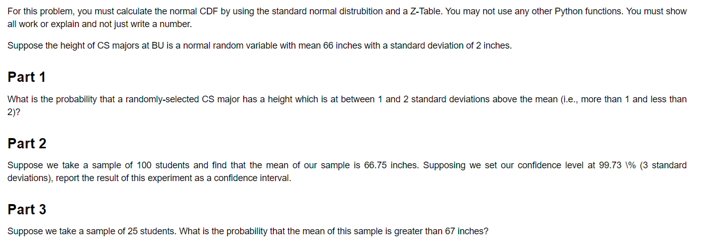 For this problem, you must calculate the normal CDF | Chegg.com